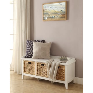 Havenside Home Saybrook Storage Bench with Three Brown Rattan Basket ...