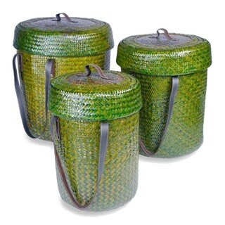 Forest Green Rattan Baskets (Set of 3) - Bed Bath & Beyond - 15198597