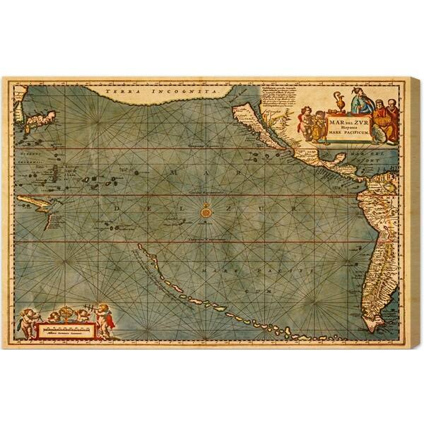 Oliver Gal 'Mare Pacificum Map 1600s' Maps and Flags Wall Art Canvas ...