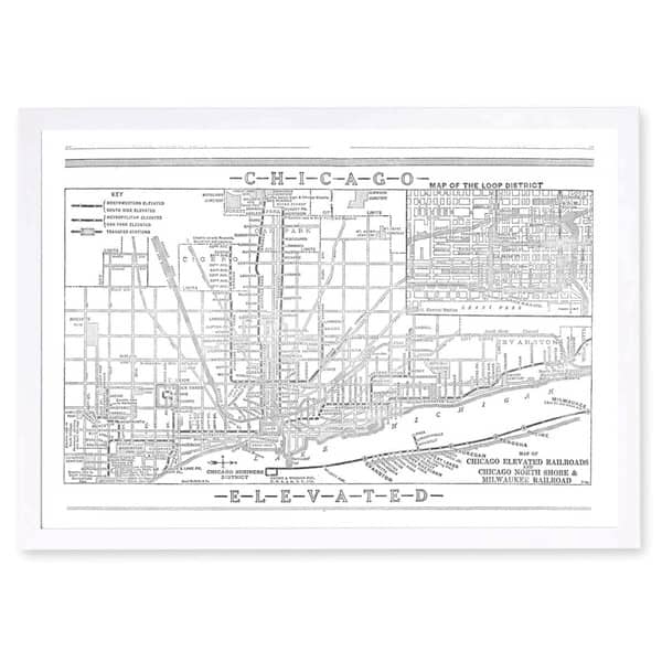 Oliver Gal 'Chicago Railroad Blueprint Map Silver'Metallic Art - Bed ...