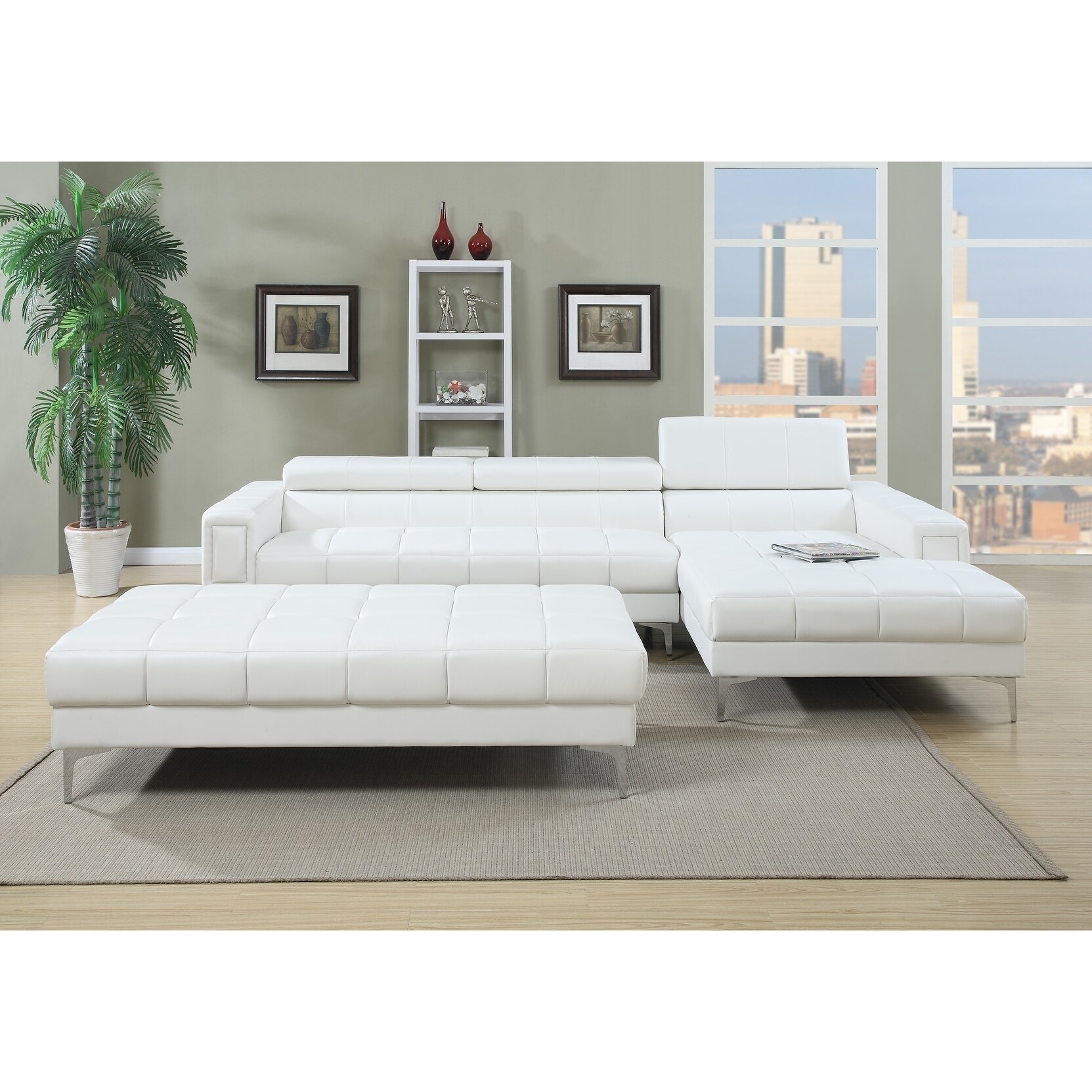 Bobkona Hayden Bonded Leather 2 Pcs Sectional Sofa Loveseat with Adjustable Back Ottoman Not Included Bed Bath Beyond 15267549