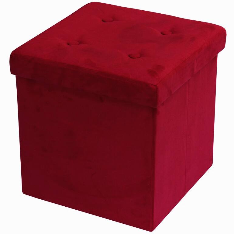 Red Suede Foldable Storage Ottoman - Overstock - 15283278