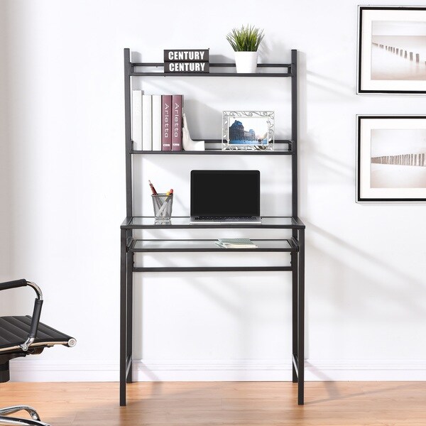 Brackley Metal Glass Small Space Desk w Hutch Black Bed Bath Beyond 15297126
