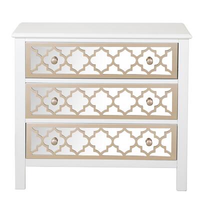 White Wood Drawer Chest with Mirrored Drawer Fronts - Overstock - 15340398