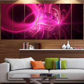 Designart "Bright Pink Designs on Black" Abstract Wall Art Canvas - Bed ...