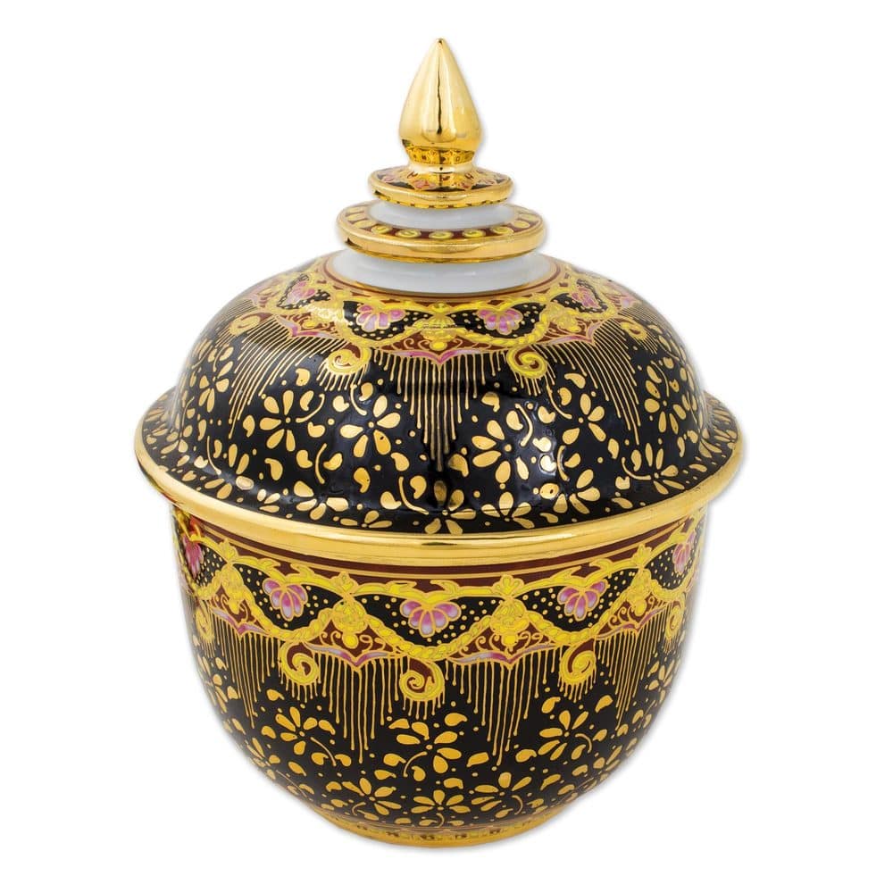 Handmade Benjarong Porcelain Jar, 'Thai Royal Pride' (Thailand ...
