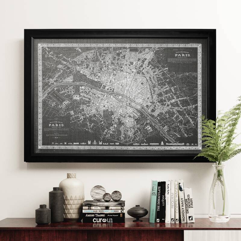Vintage Paris Map Outline Grey - Black Frame - Overstock - 15367106