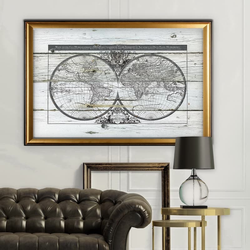 World Map Hemispheres - Gold Frame - Overstock - 15367371