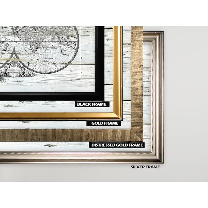 World Map Hemispheres - Gold Frame - Overstock - 15367371
