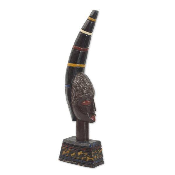 Wood Sculpture, 'Odo Mask' (Ghana) - 16" H x 5" W x 2.8" D - Bed Bath ...
