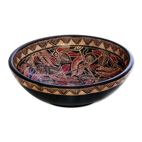 NOVICA Wood Batik Centerpiece, 'Jasmine Bud' (Indonesia) - 2.2" H x 6. ...