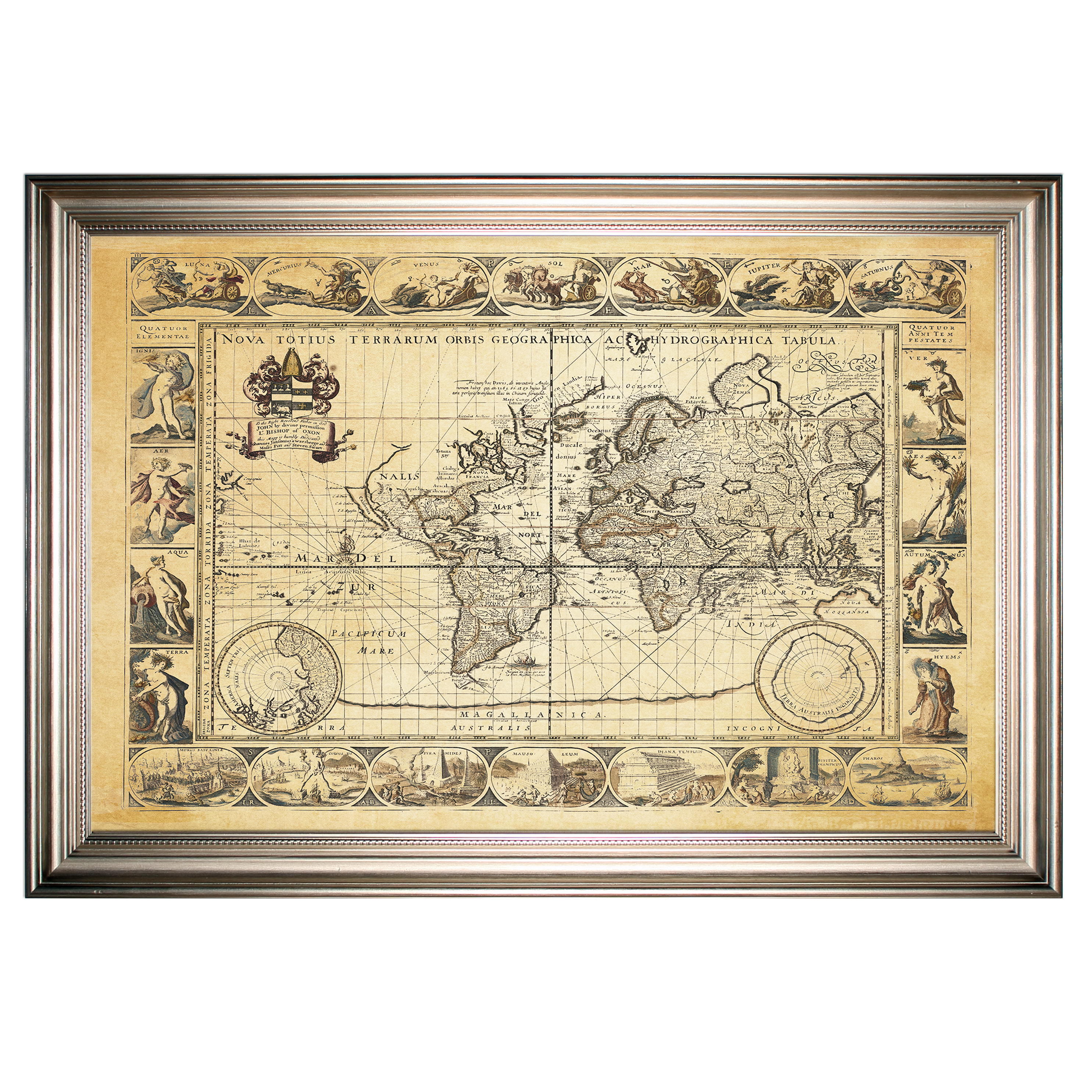Vintage Wold Map VII Antique - Gold Frame - Bed Bath & Beyond - 15390710
