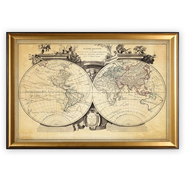 Vintage Wold Map VIII Antique - Gold Frame - Bed Bath & Beyond - 15390699