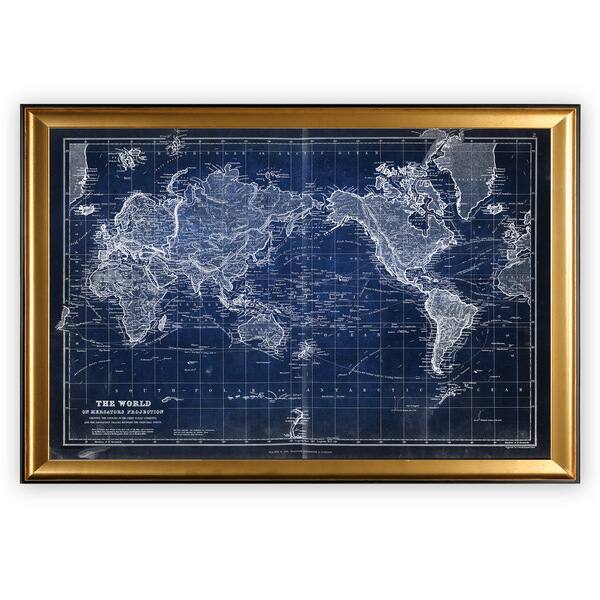 Vintage Wold Map VI Blue - Gold Frame - Bed Bath & Beyond - 15390723