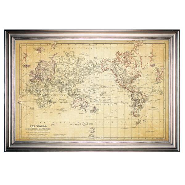 Vintage Wold Map VI Antique -Silver Frame - Bed Bath & Beyond - 15390724