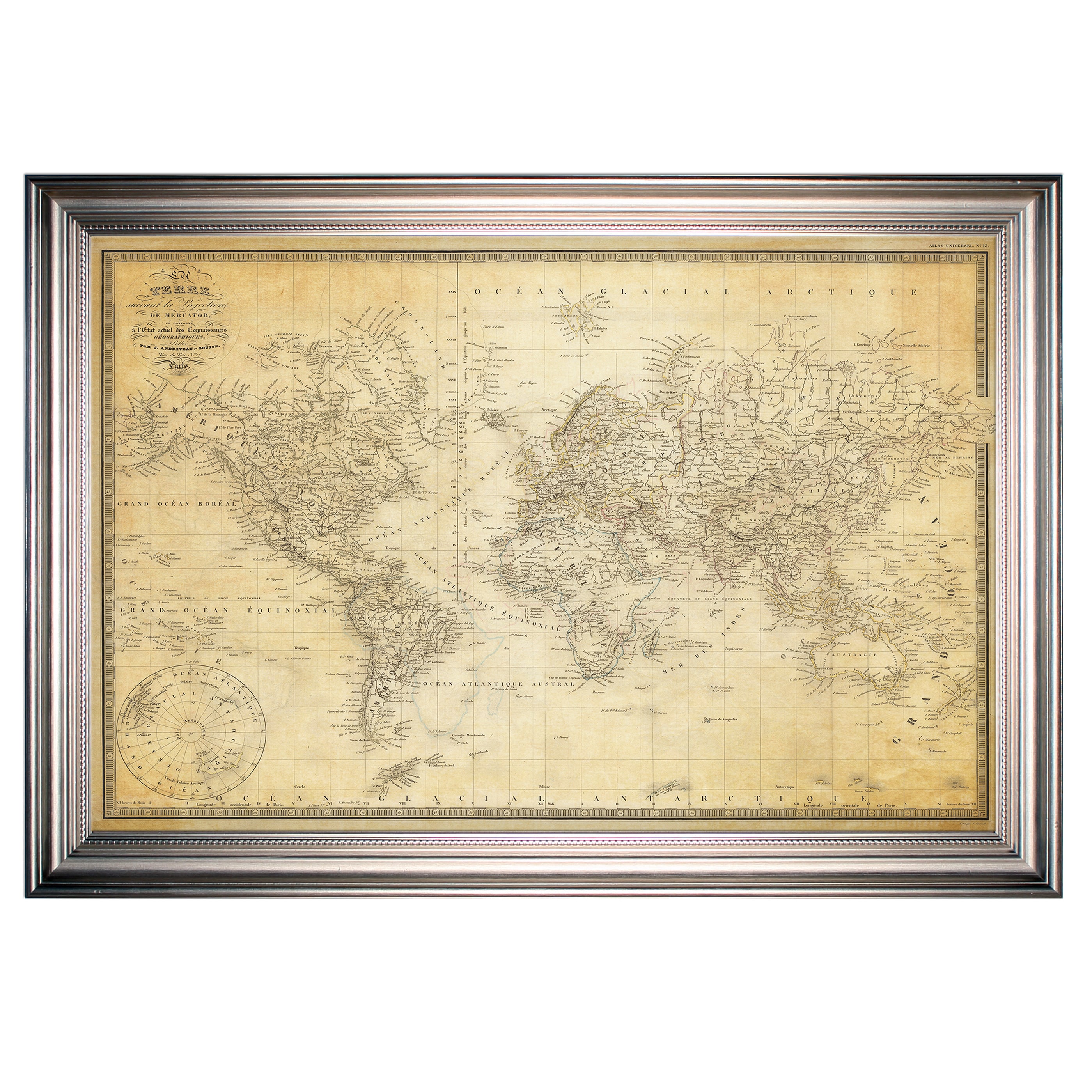 Vintage Wold Map VII Antique - Gold Frame - Bed Bath & Beyond - 15390710