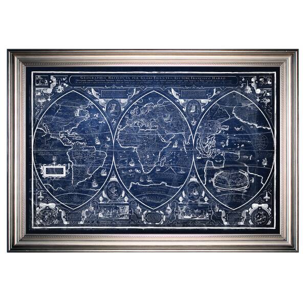 Vintage Wold Map III Blue -Silver Frame - Bed Bath & Beyond - 15390753