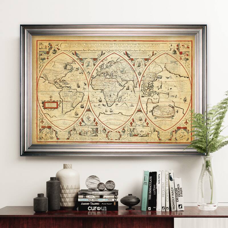 Vintage Wold Map III Parchment -Silver Frame - On Sale - Overstock ...