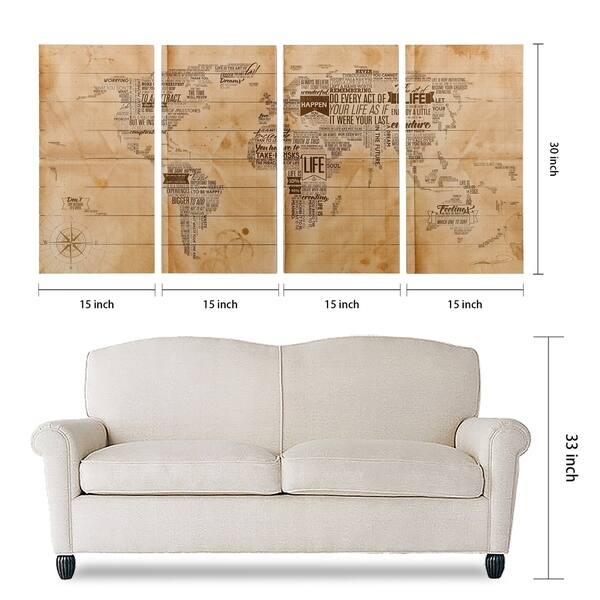 World Map Wall Art Giclee Printed on Solid Fir Wood Planks - Bed Bath ...
