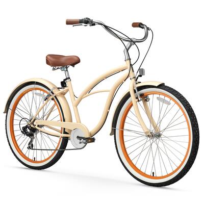 26" sixthreezero Scholar 7-Speed Beach Cruiser Women's Bicycle, Cream ...