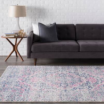 Haute-Hali Persian Distressed Pink/ Blue Area Rug - 3'11" x 5'7 ...