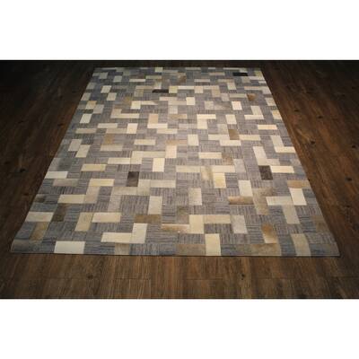 Patchwork Pattern Zig Zag Stitching Blue/Slate Grey/Beige 100-percent ...