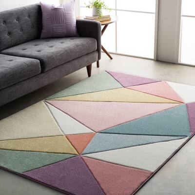 Modern Geometric Carved Pink Multi Area Rug - 5'3" x 7'6" - Overstock ...