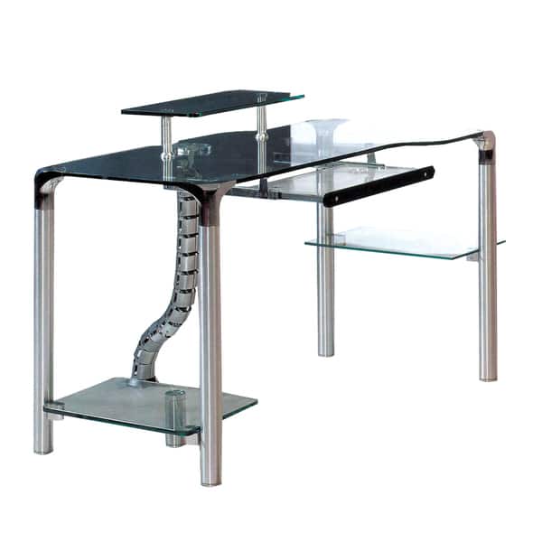 Glass Collection Small Glass Top Computer Desk with Keyboard Tray and ...