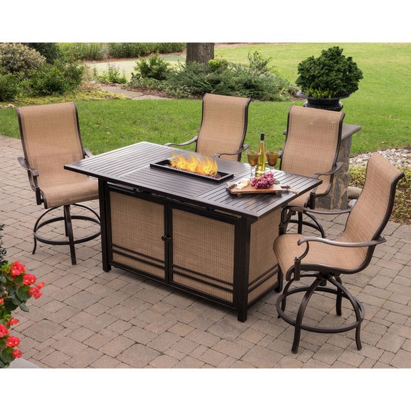 Hanover Monaco 5-Piece High-Dining Bar Set with 30,000 BTU Fire Pit Bar ...