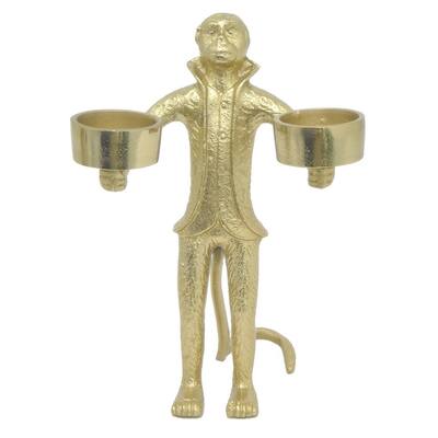 Three Hands Goldtone Aluminum Monkey Pillar Holder - Overstock - 16007346