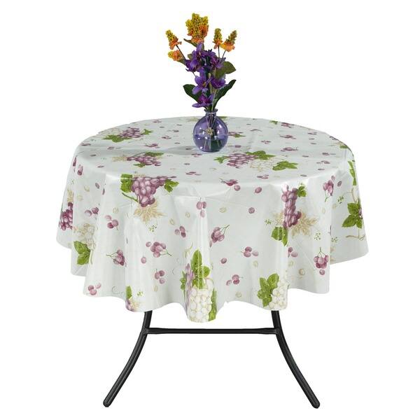 Ottomanson White and Purple Vinyl Grape Vine Indoor and Outdoor Round ...