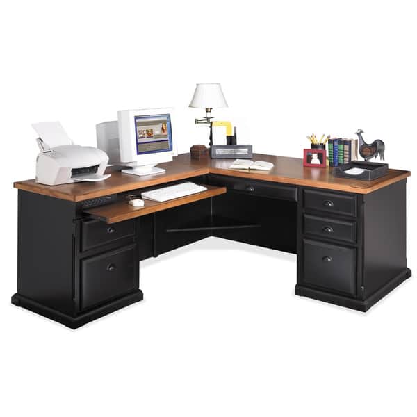 Southcrest Onyx Black and Brown Wood Left L-shaped Desk - Bed Bath ...