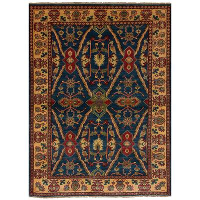 Hand-knotted Finest Gazni Navy Blue Wool Rug - 4'1" x 5'9" - Overstock ...
