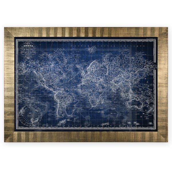 Vintage Wold Map v Blue -Antique Gold Frame - Bed Bath & Beyond - 16276726