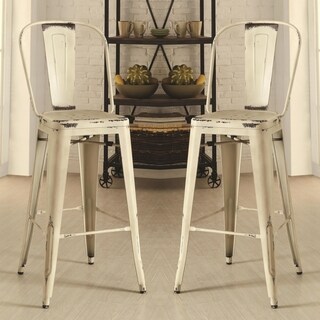 Vintage Distressed Rustic White Metal Stools (Set of 2) - Bed Bath ...