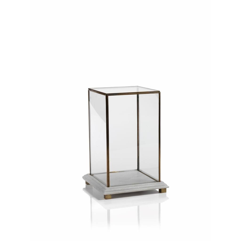 13" Tall Glass Display Box, Marble and Brass Base - Overstock - 16340799