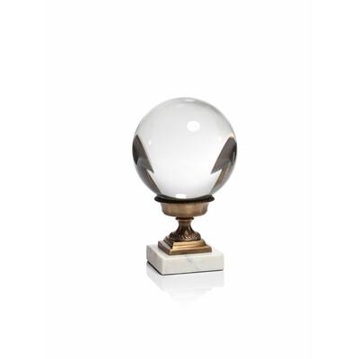 8" Tall Solid Crystal Ball Decorative Object, Brass and Marble Base ...