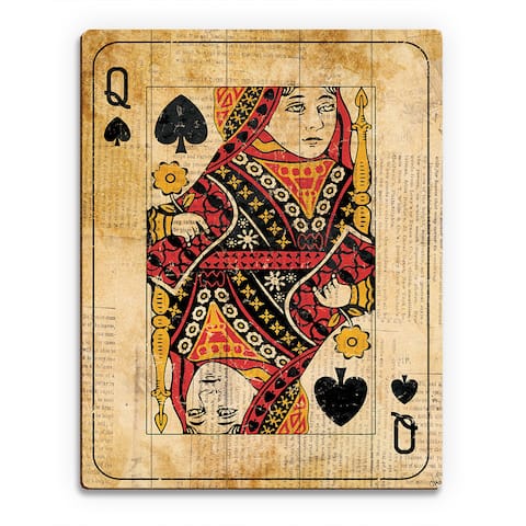 Vintage Queen Playing Card Wood Wall Art Print - Overstock - 16343220