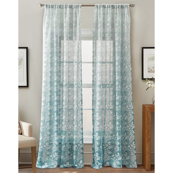 Brookfield Blue Floral Sheer 84-inch Curtain Panel - Bed Bath & Beyond ...