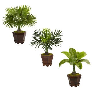 Nearly Natural Assorted Mini Palm Trees in Planter (Set of 3) - Bed ...