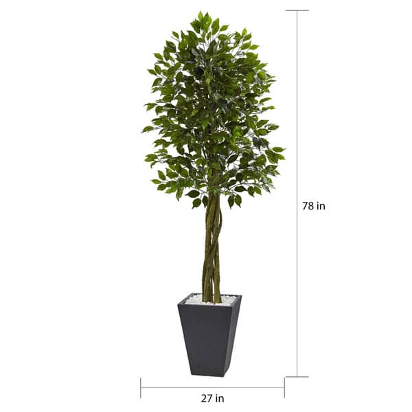 Nearly Natural Grey 6.5-foot Ficus Tree Indoor or Outdoor Planter - Bed ...