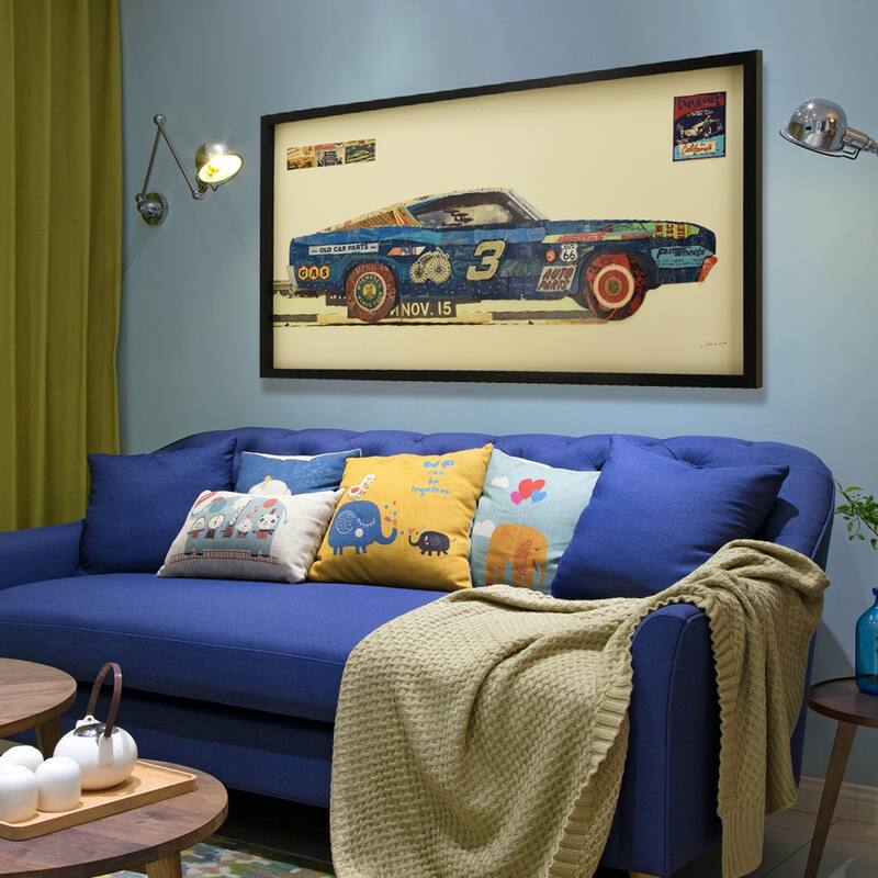 "Muscle Blue Car" Dimensional Collage Framed Graphic Art Under Glass ...