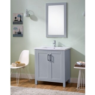 Infurniture Grey Wood 30-inch Ceramic Sink Bathroom Vanity - Bed Bath ...