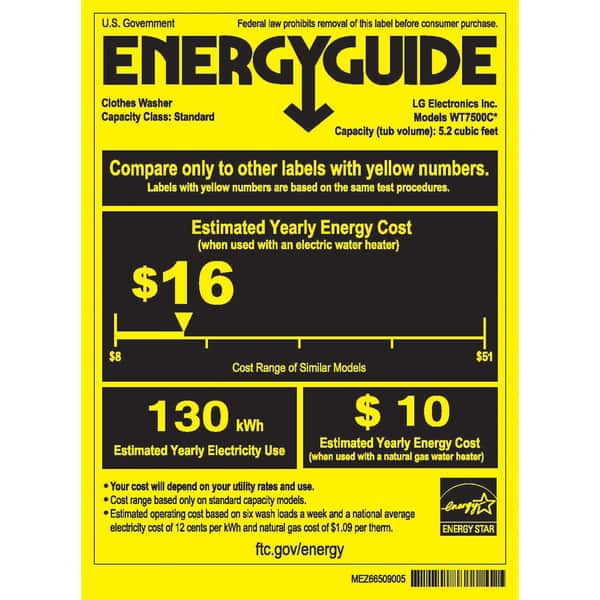 LG WT7500CW 5.2 cu. ft. Mega Capacity Top Load Washer with Turbowash ...