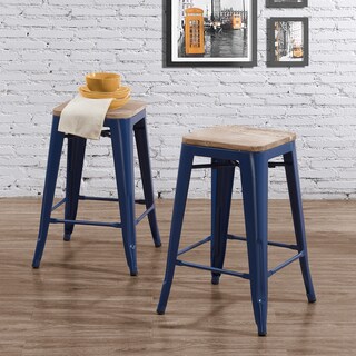 Navy Counter Stool with Wood Seat (Set of 2) (As Is Item) - Bed Bath ...