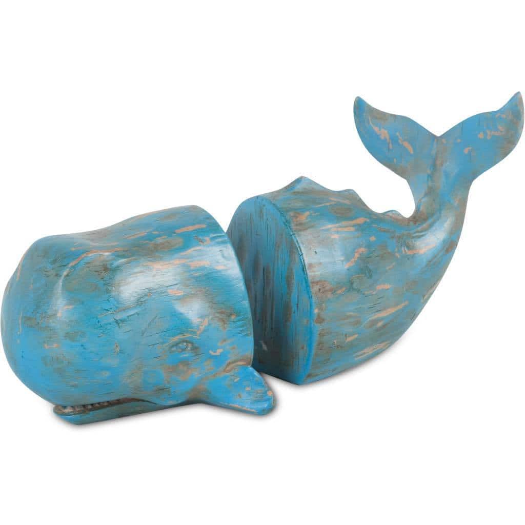 Langdon Blue Resin Whale Bookends (Set of 2) - Small - Overstock - 16722317