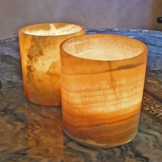 Handmade Set of 2 Alabaster Cylinder Votives (Egypt) - Bed Bath ...