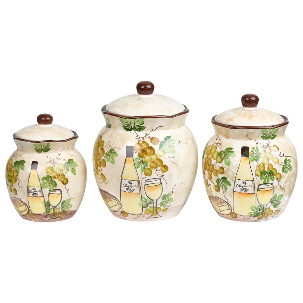 White Grape Ceramic 3 Piece Deluxe Canister Set - Overstock - 16806938