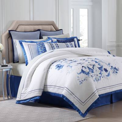 Charisma Alfresco Blue Floral Printed Sateen Comforter Set - Overstock ...