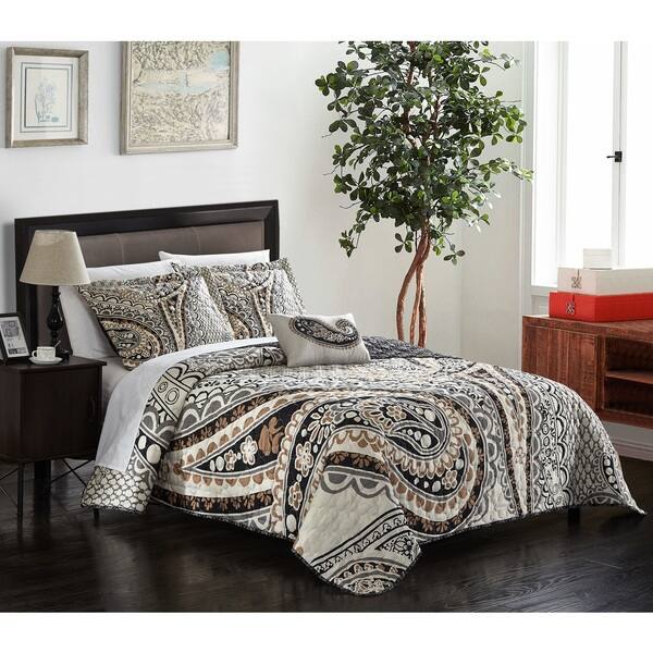 Chic Home Bellatrix 4-piece Beige Reversible Quilt Set with Decorative ...